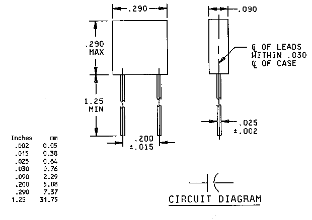 Dimensional Drawing for MIL-PRF-123 Radial Lead Capacitors